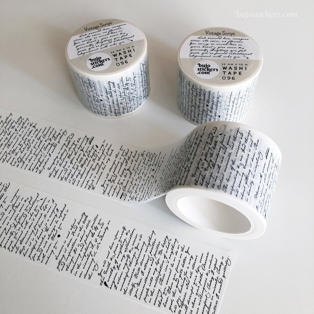 Wide Vintage Script Washi Tape • Handwriting, Old Letter, Ephemera ...