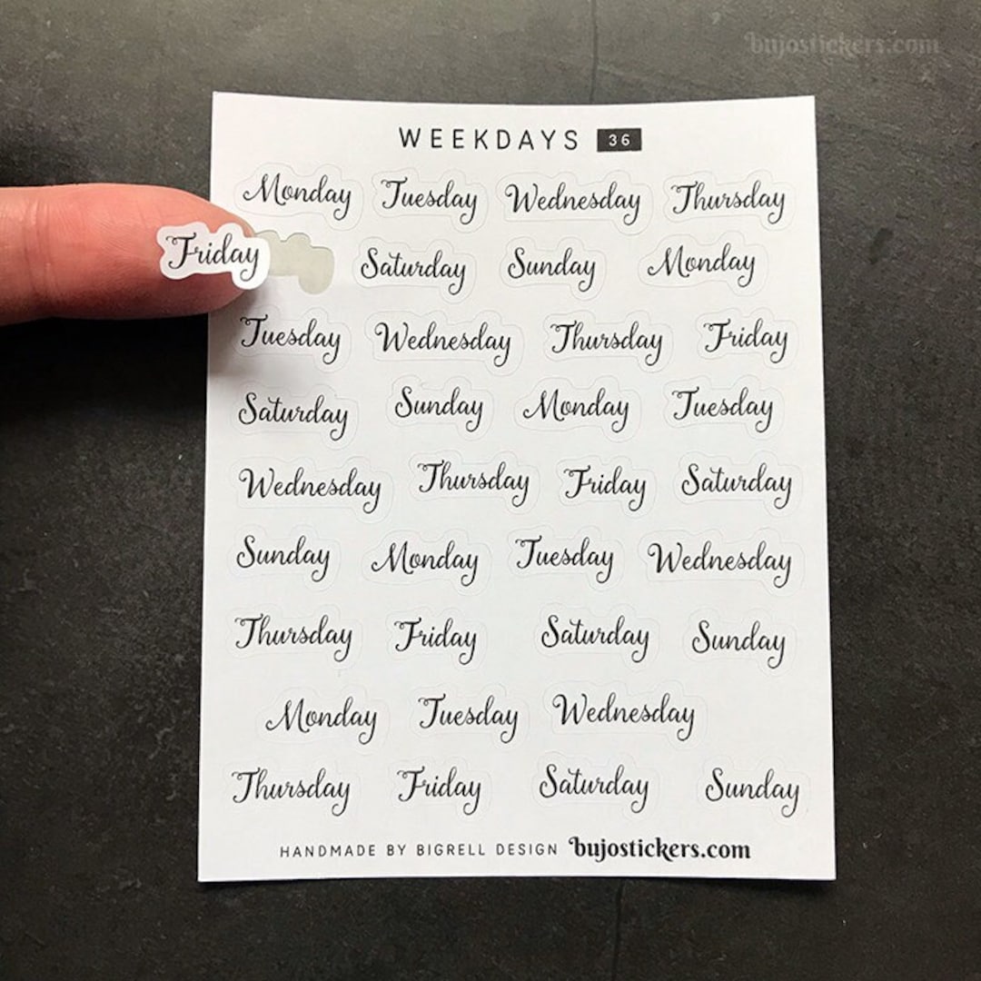 Stickers Weekdays. Days of the Week Monday-sunday in Black and White ...