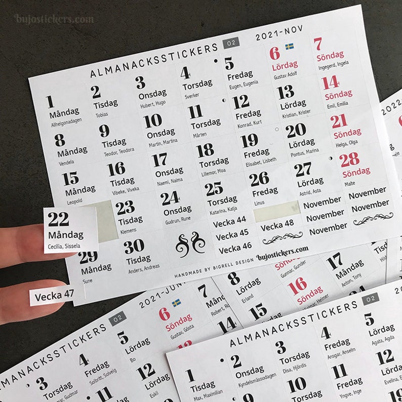 Swedish Calendar Stickers Almanacksstickers 02 Med - Etsy