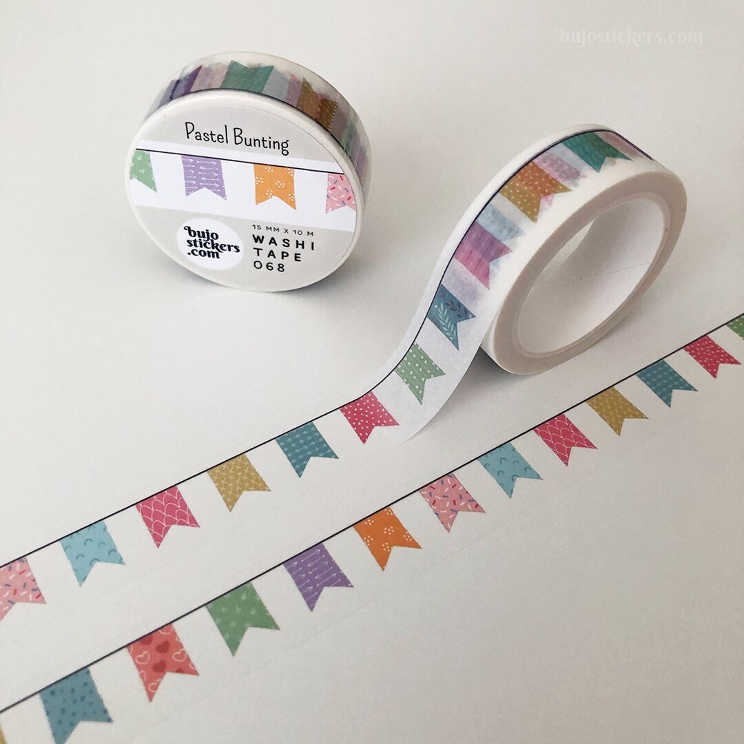 Bunting Washi Tape • Pastel Pattern Kawaii Flags • Decorative Masking ...