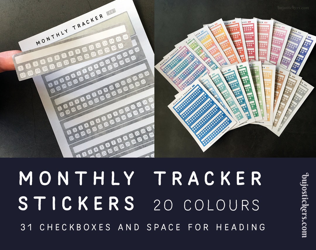 Monthly Tracker 01 Stickers • 20 Watercolor Options. Paper Stickers for ...