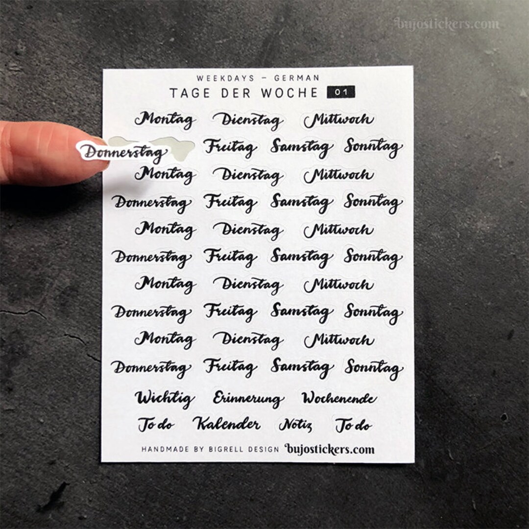 Weekdays GERMAN 01 • Tage Der Woche. Handlettered Stickers for Bullet ...