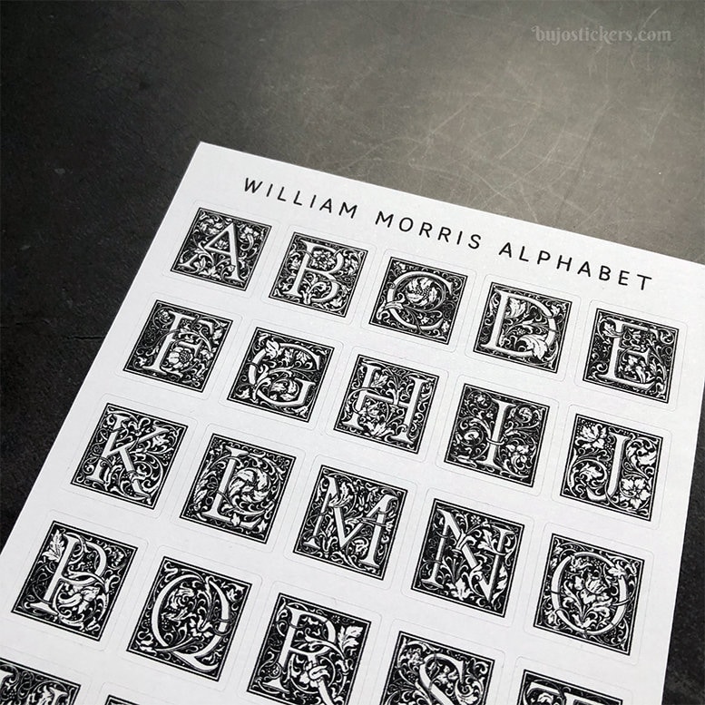 William Morris Alphabet Stickers Vintage Letters A-Z FULL - Etsy