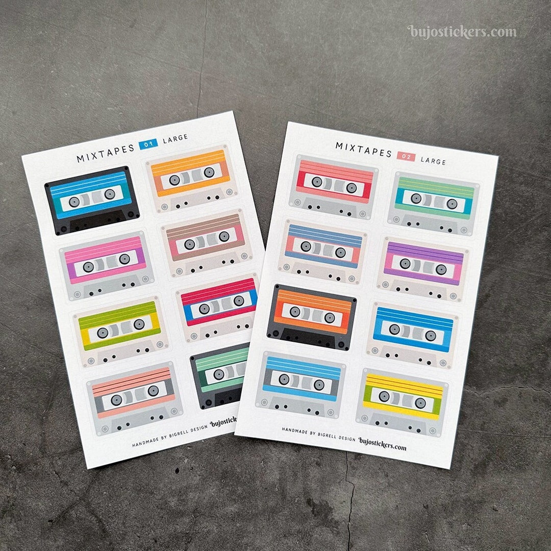 Mixtapes Stickers, Retro Music Tape, Cassette Recorder, Paper Labels ...