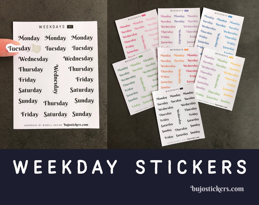 Weekday Stickers for Bujos, Bullet Journals, Planners, Calendars ...