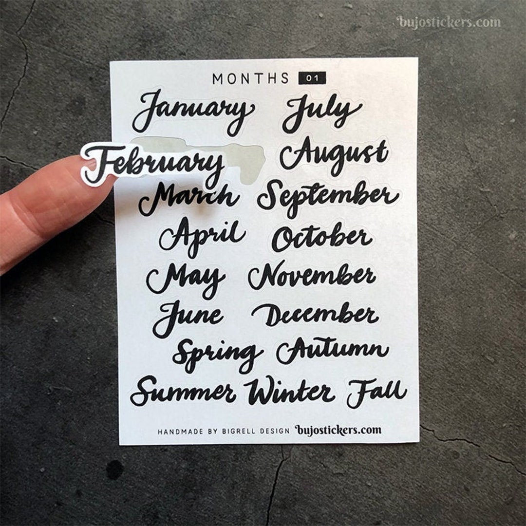 Months Stickers 01. Unique and Hand Lettered Stickers With the Months ...