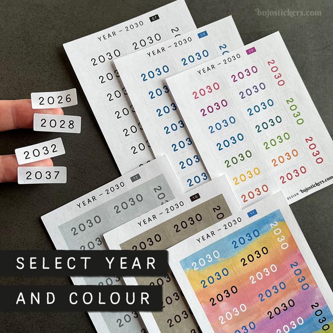 Year Stickers for Bullet Journals, Bujo, Calendars, Planners Etc. 2025 ...