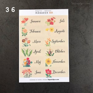 Månaderna På Svenska Swedish Month Stickers With Vintage Flowers for ...