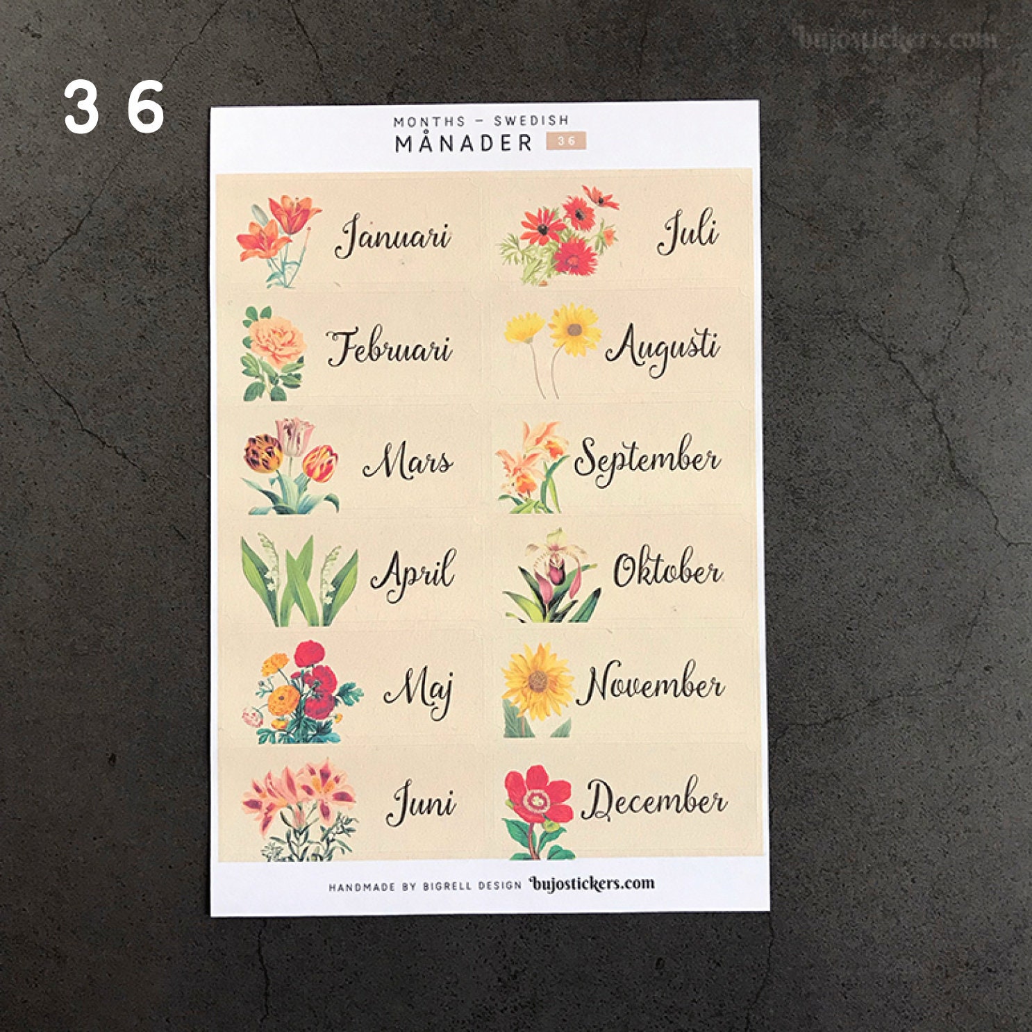 Månaderna På Svenska! Swedish Month Stickers With Vintage Flowers for ...