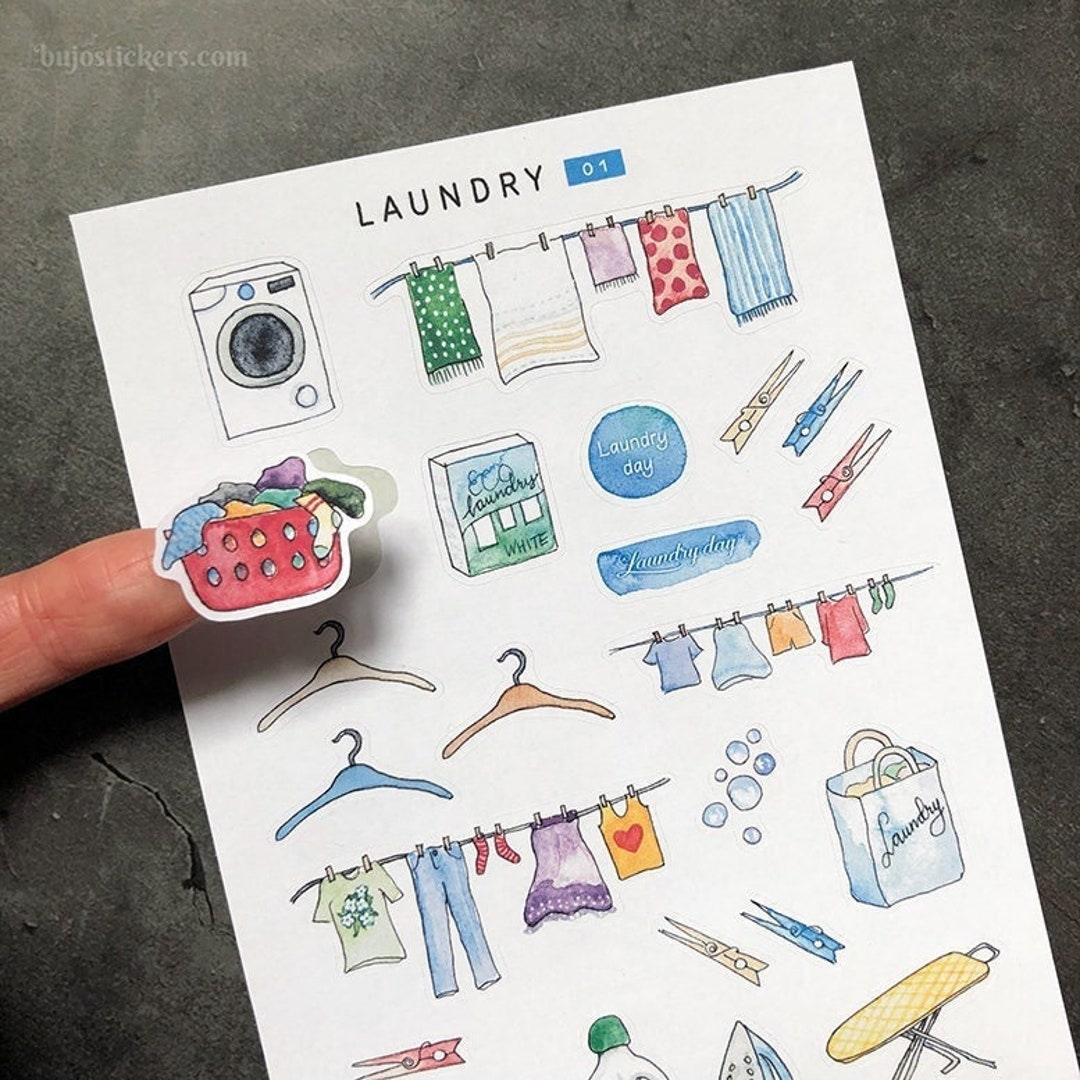 Laundry 01 • Unique Illustrated Stickers of Washing, Clothesline ...