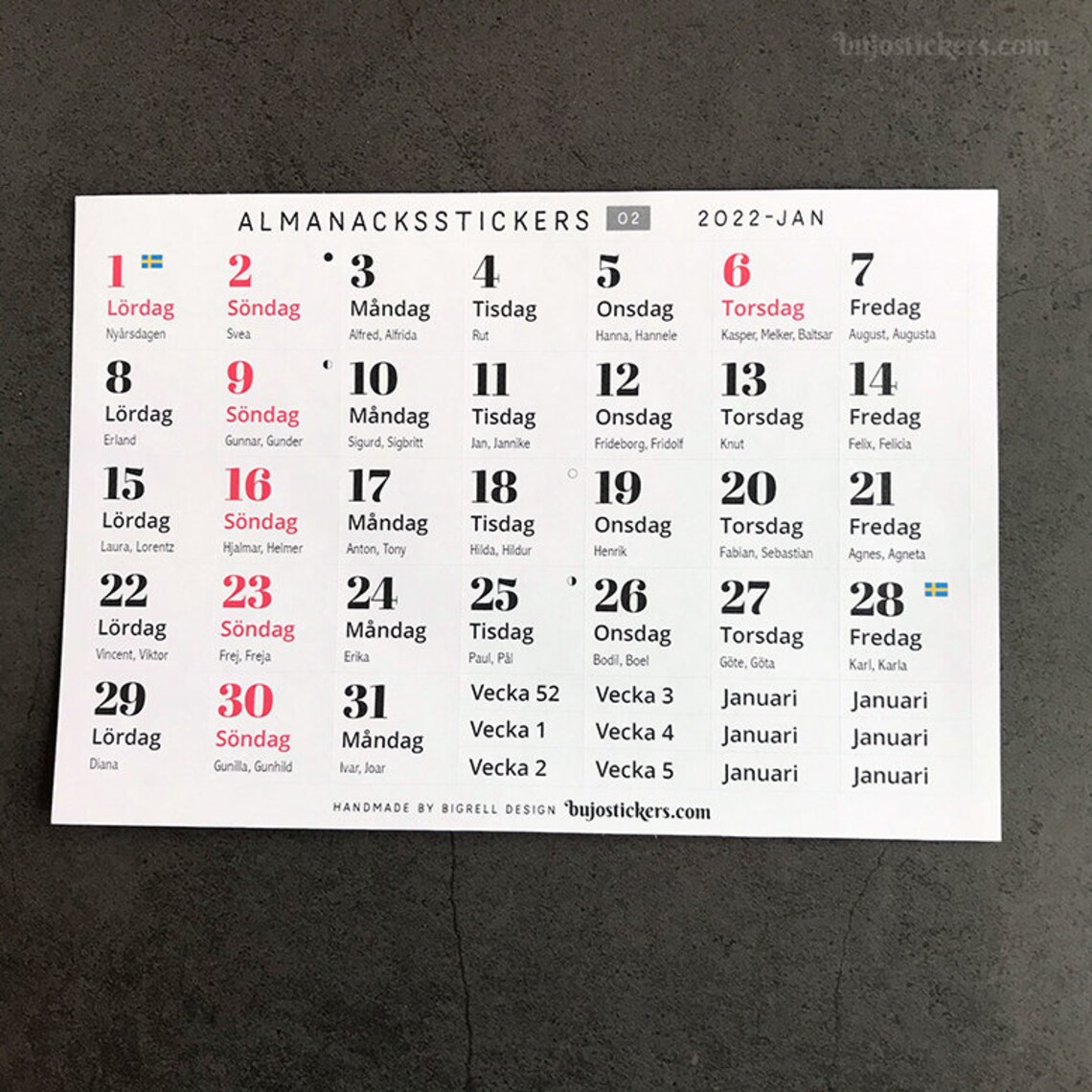 Swedish Calendar Stickers Almanacksstickers 02 Med - Etsy