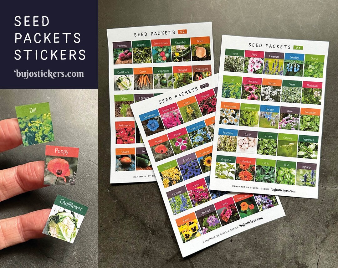 Small Decorative Seed Packet Stickers With Vegetables, Flowers and ...