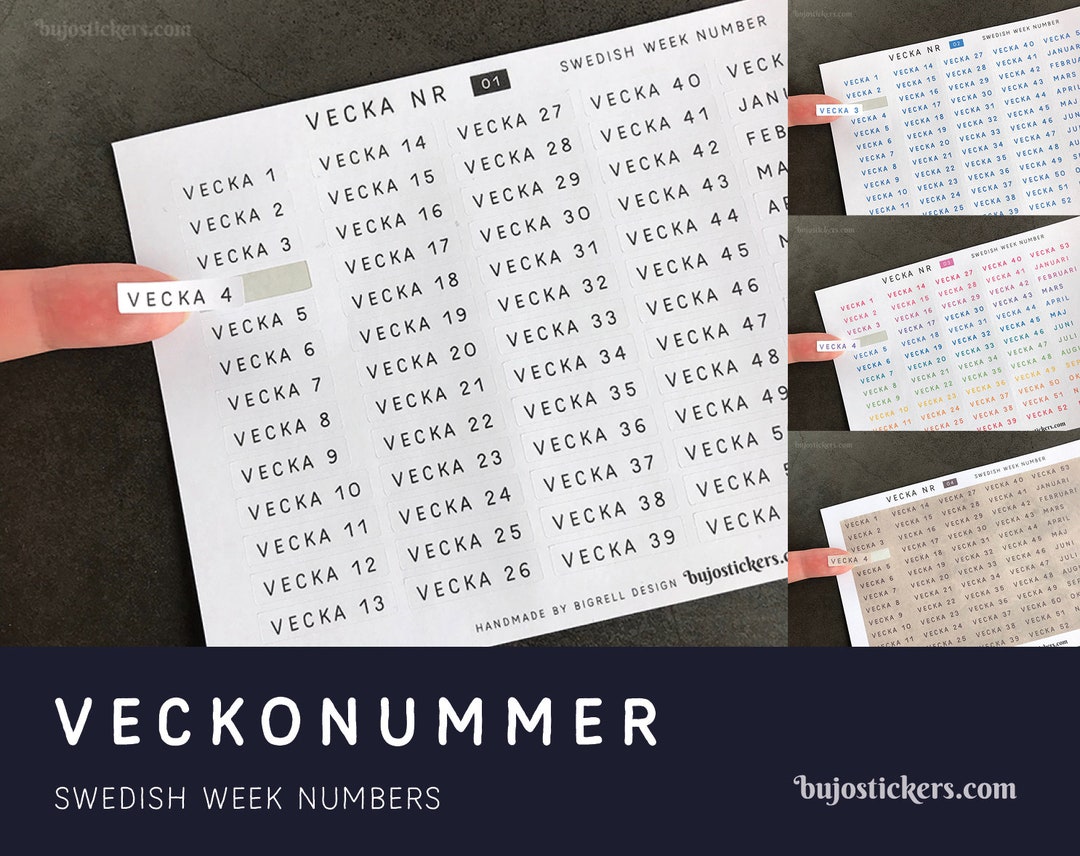 Veckonummer. Swedish Week Numbers for Bullet Journals, Bujos, Calendars ...