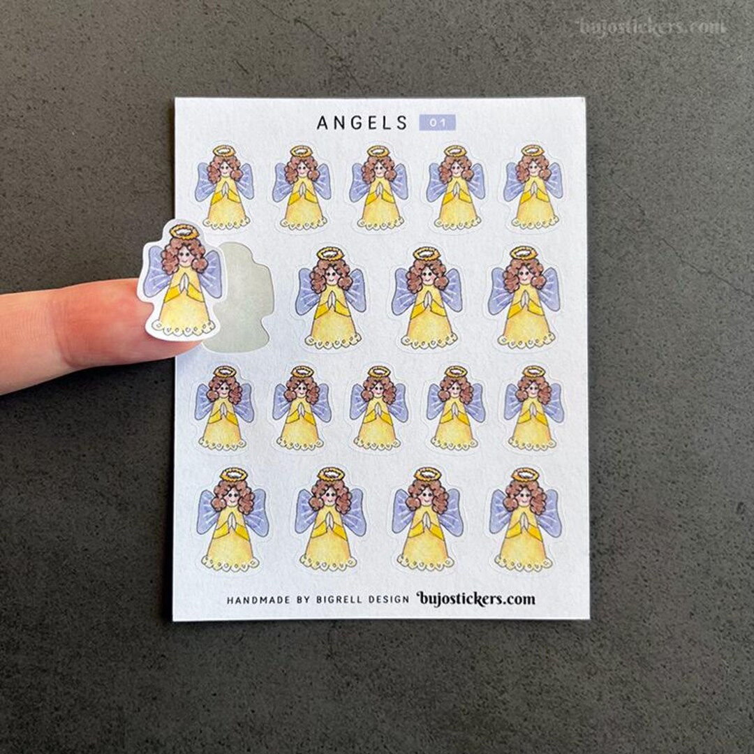 Angel Stickers. Unique Hand Drawn Illustrations. Christmas Angles ...