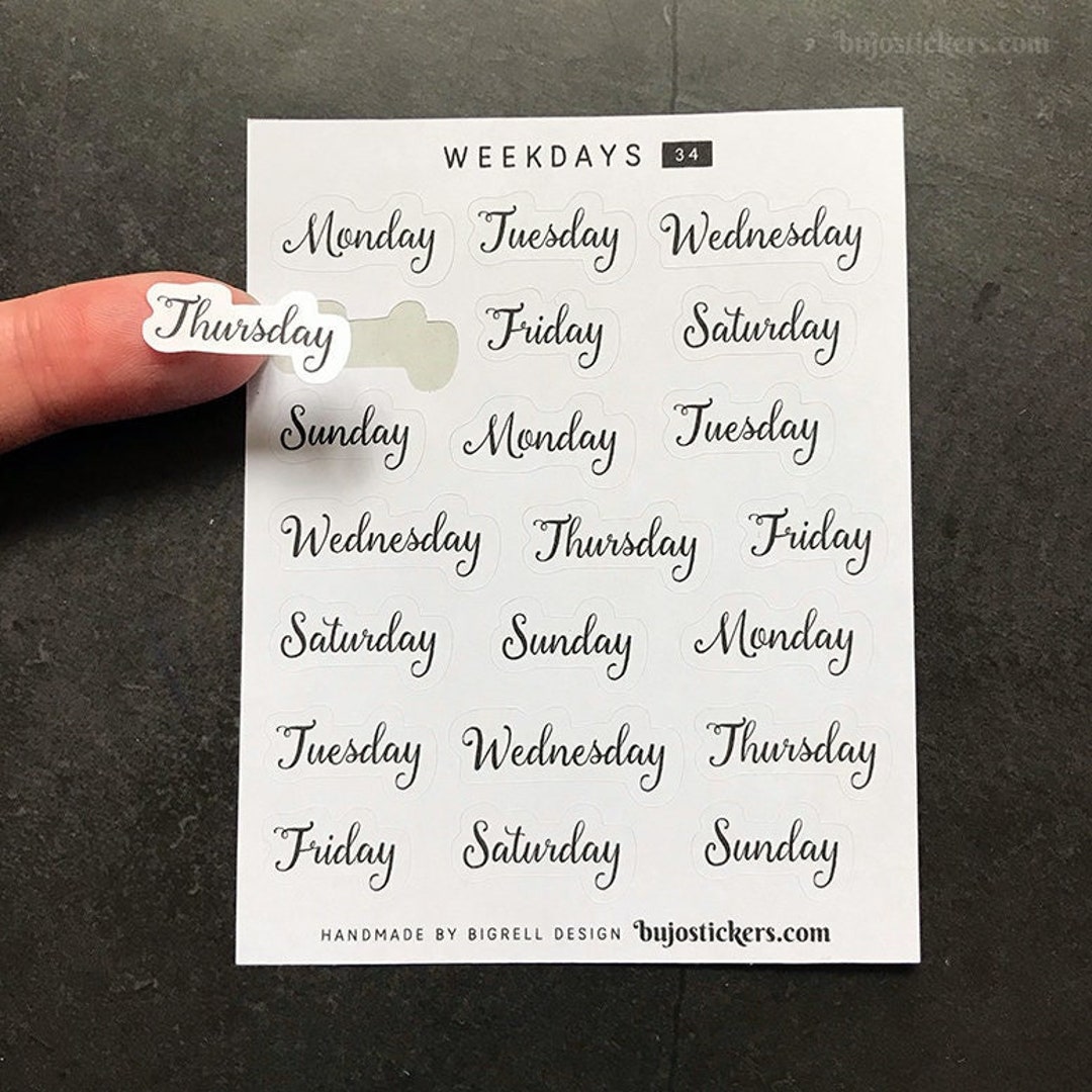 Weekday Stickers. Unique Stickers With the Days of the Week Monday ...