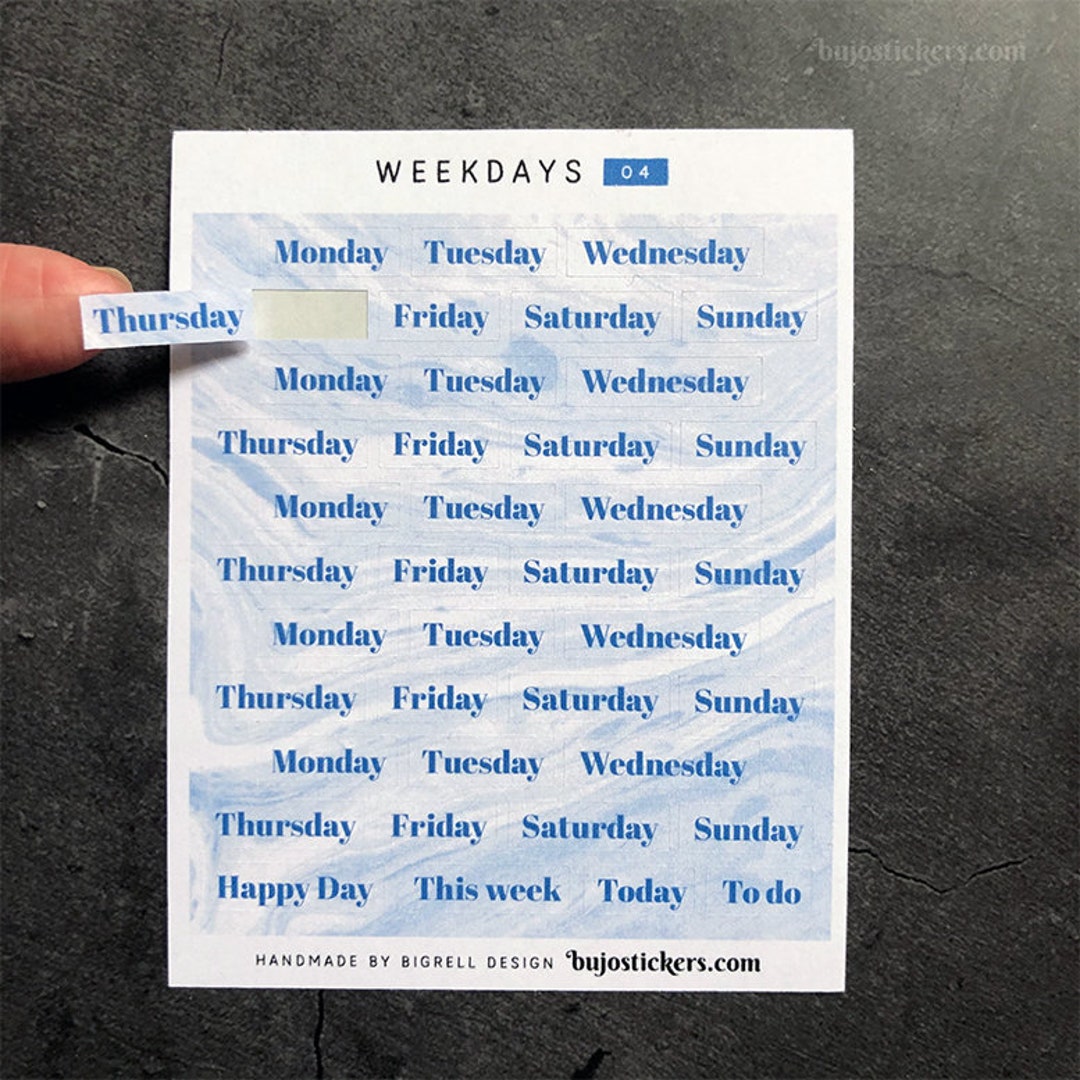 Weekdays 04 Stickers. the Days of the Week on Thin Matte Sticker Paper ...
