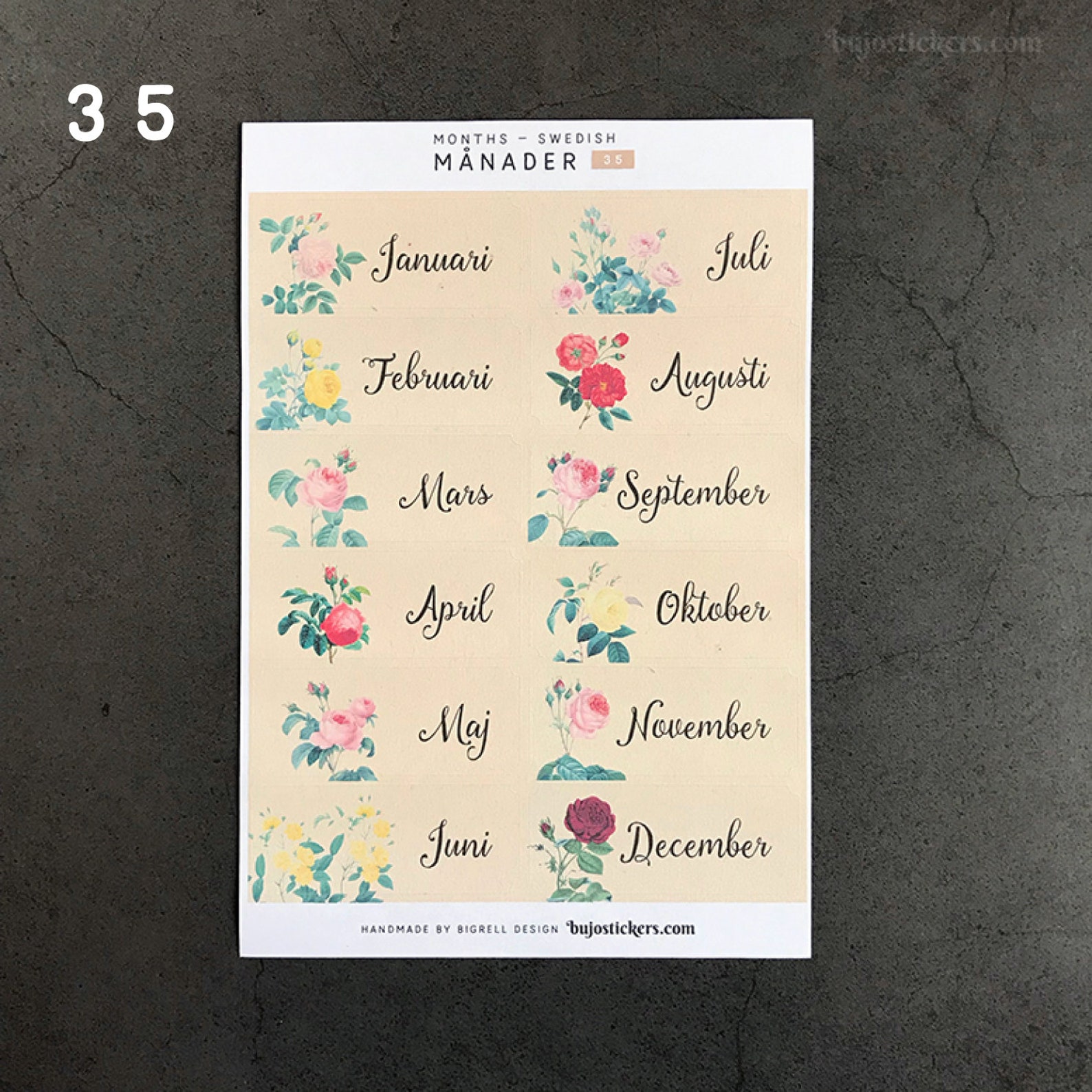 Månaderna På Svenska! Swedish Month Stickers With Vintage Flowers for ...