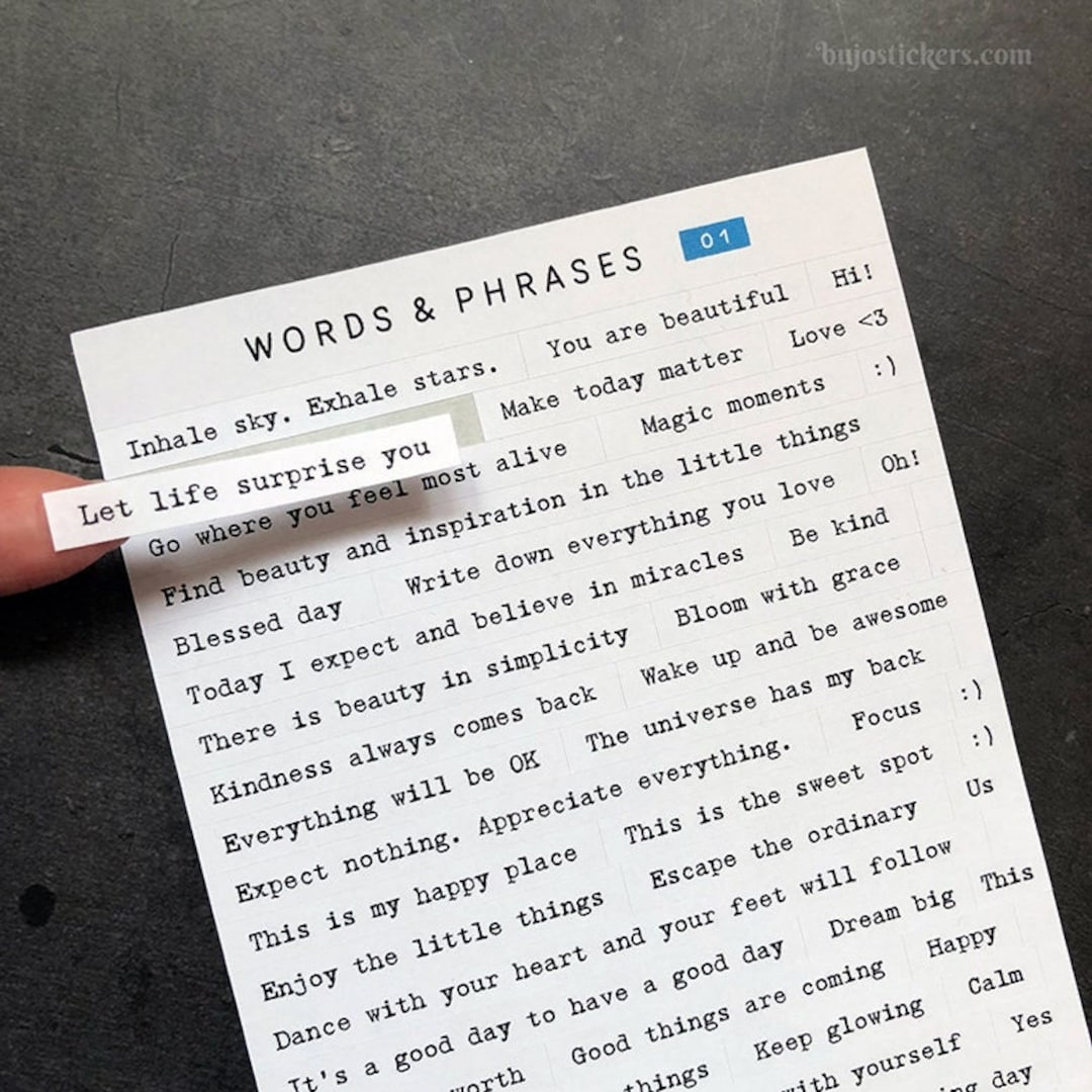 Words & Phrases Stickers. Quote Stickers. Typewriter Font Positive ...