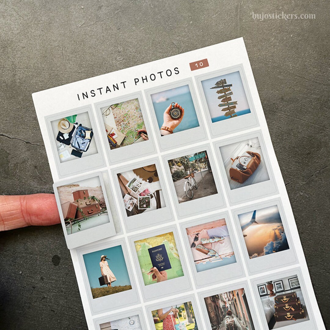 Travel Stickers, Instant Photo Style • Map, Suitcase, Ticket, Compass ...
