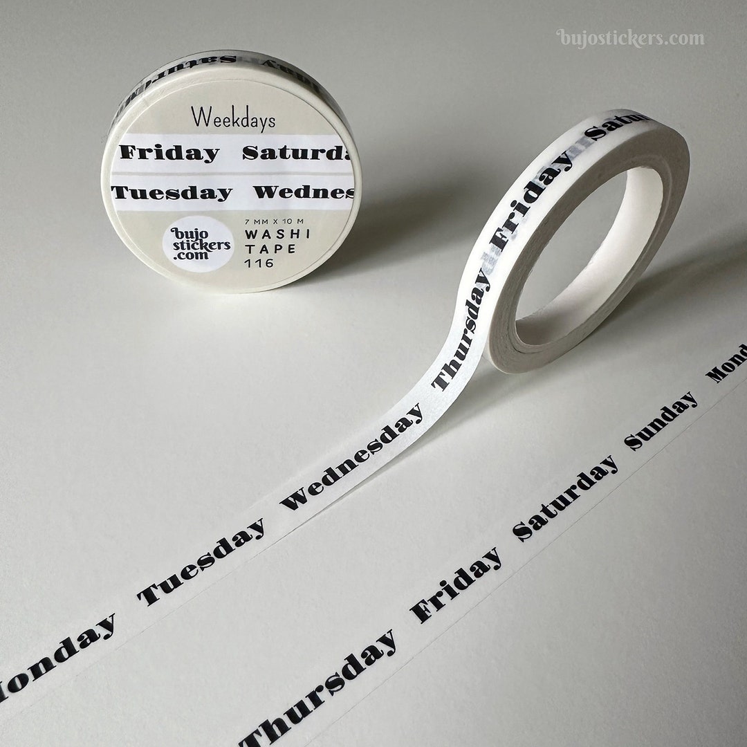 Weekdays Washi Tape • Bold Serif Font, Days of the Week • Planner ...