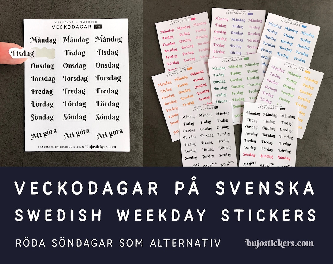 Svenska Veckodagar. Swedish Weekdays. Paper Stickers for Bullet ...