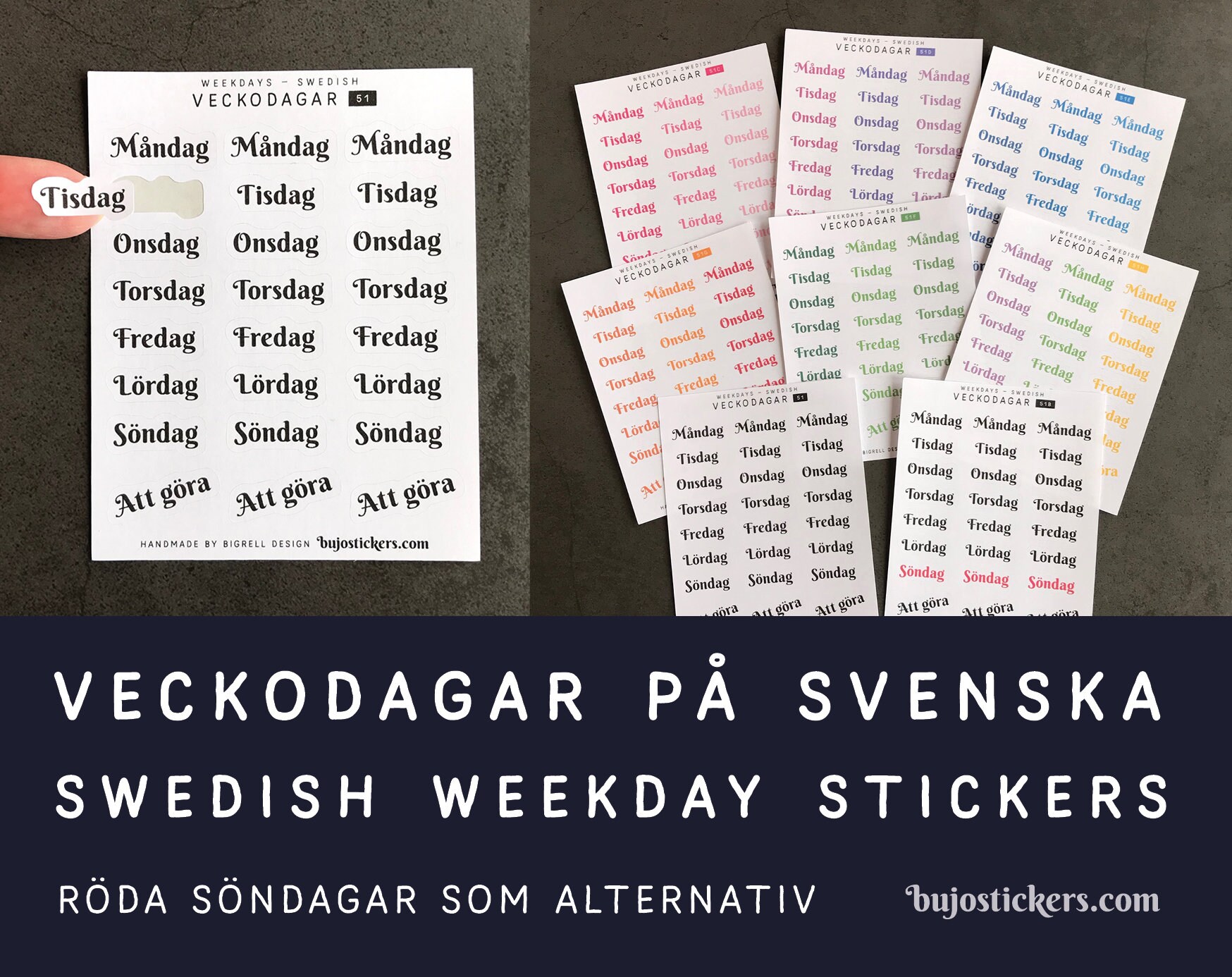 Svenska Veckodagar. Swedish Weekdays. Paper Stickers for Bullet ...