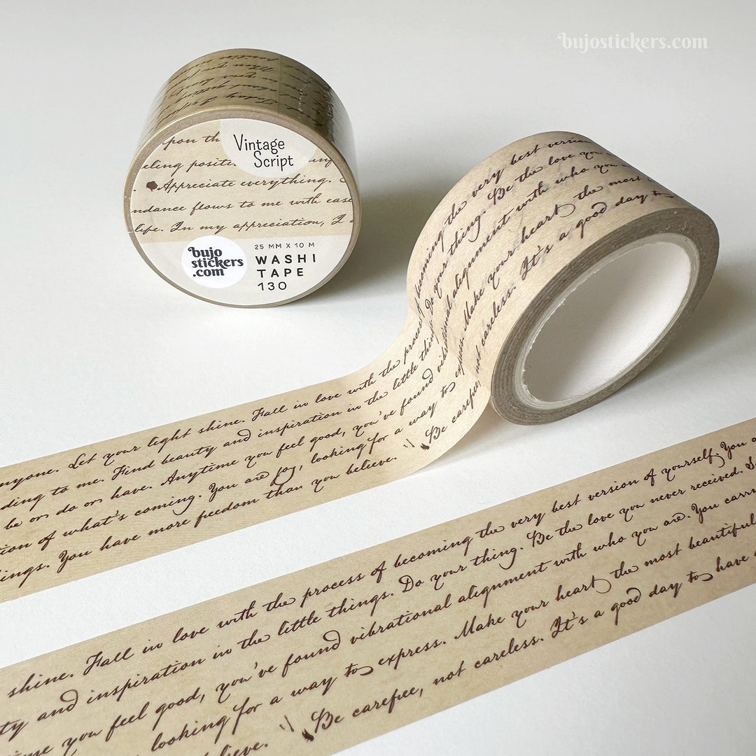 Vintage Washi Tape Wide Beige Script Handwriting Quotes Border Bujo ...
