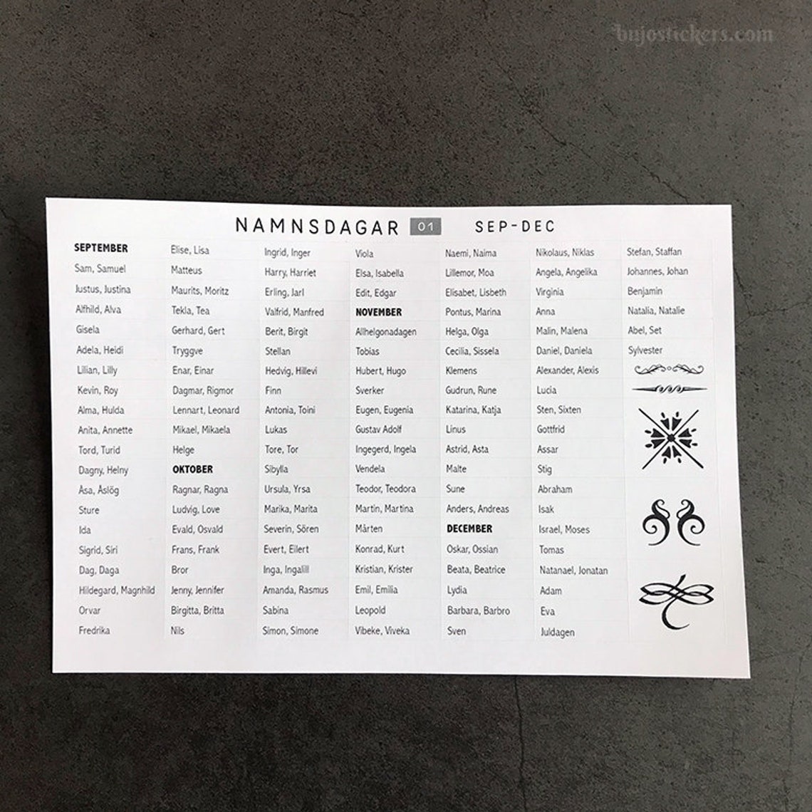 Swedish Name Day Stickers • Svenska Namnsdagar for Bullet Journal ...