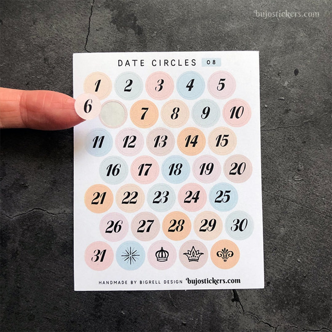 Date Circles 08 Functional Number Stickers for Bullet Journaling and ...