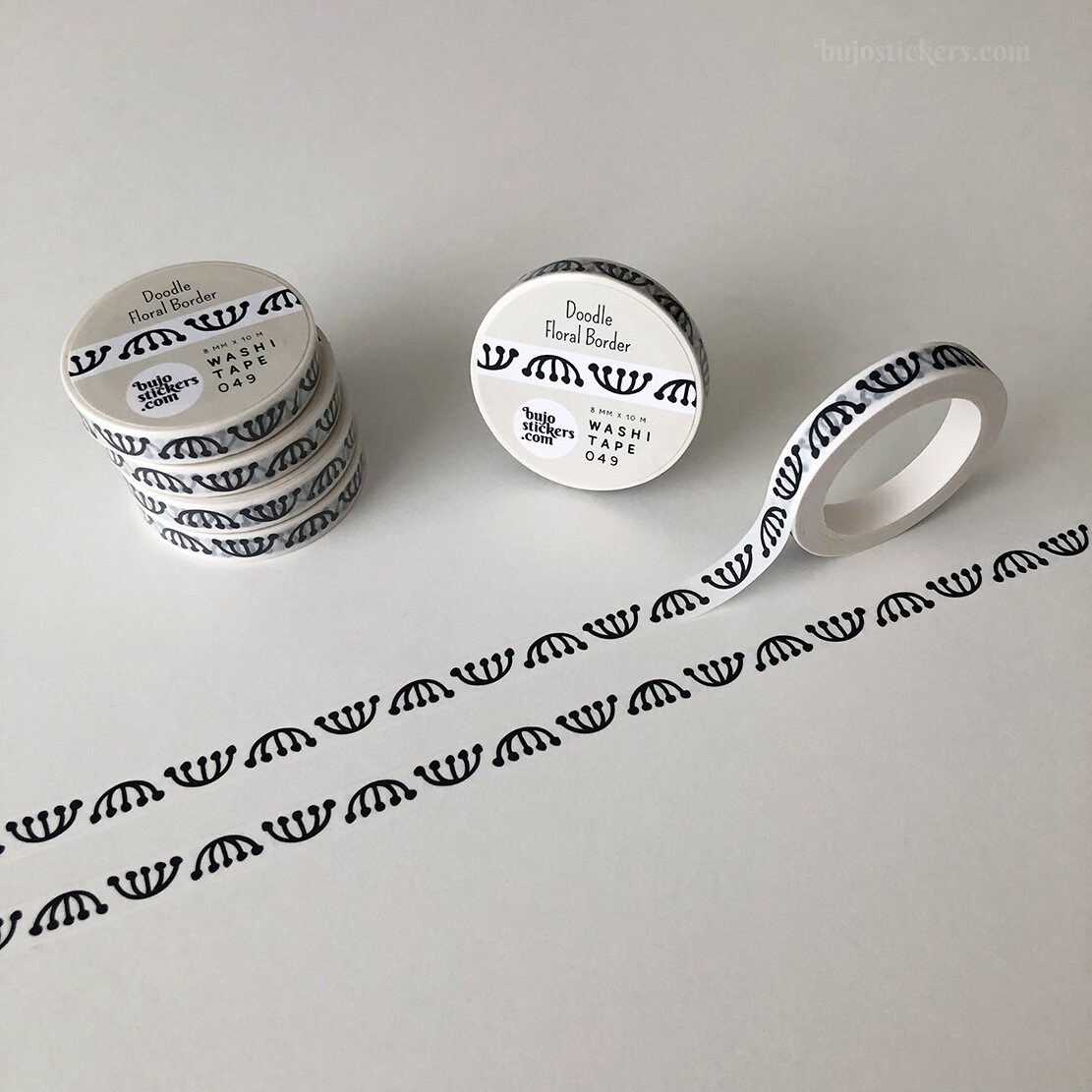 Washi Tape Doodle Floral Border Border Tape in Black and - Etsy