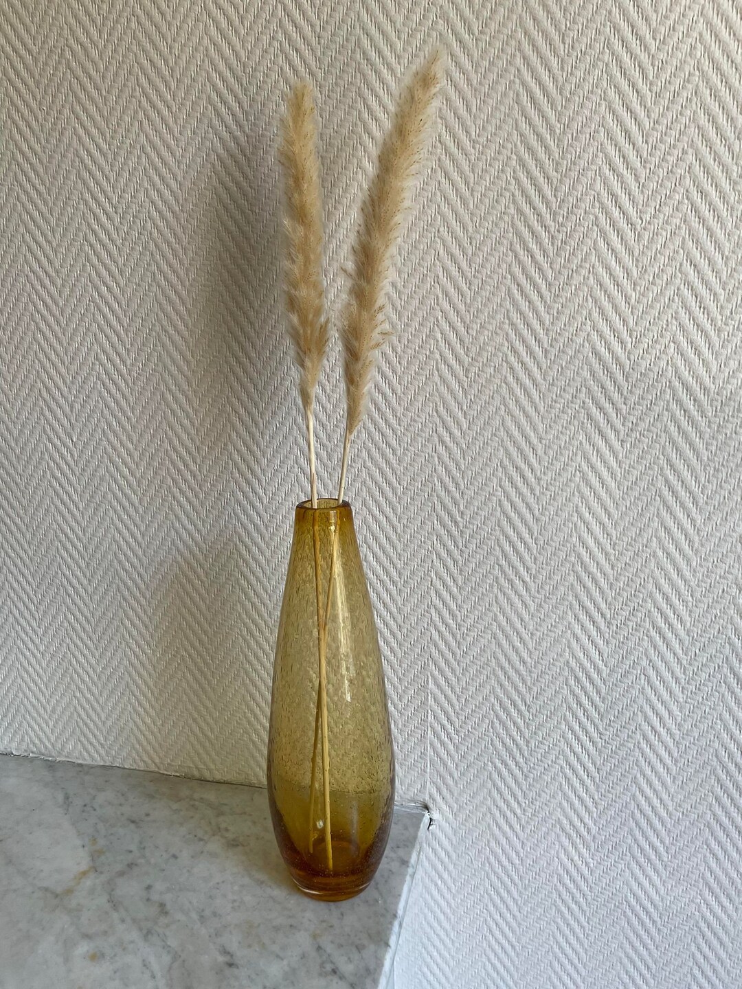 Amber Yellow Soliflore Vase With Inlaid Bubble Glasses, Biot Style - Etsy