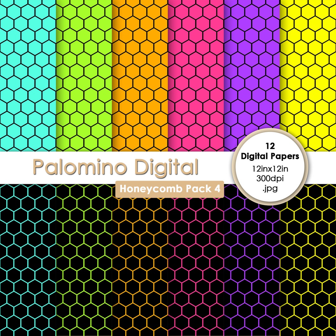 Neon Honeycomb Digital Paper Hexagon Digital Paper Neon - Etsy