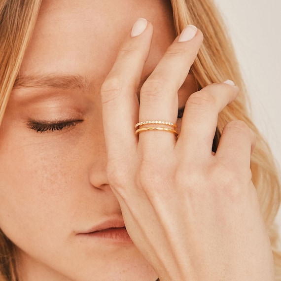 Double Gold Ring Wide Elegant Ring 18k Gold Double Ring | Etsy