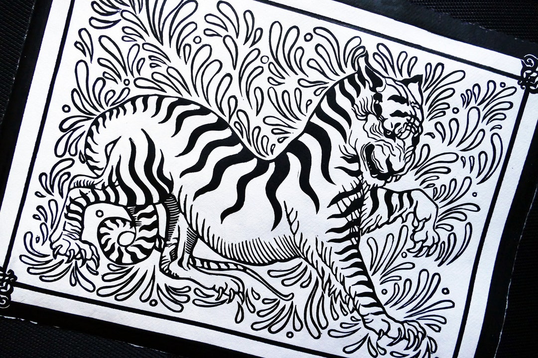 Medieval Tiger Linocut Print: Hand-printed Cotton Paper Art - Etsy