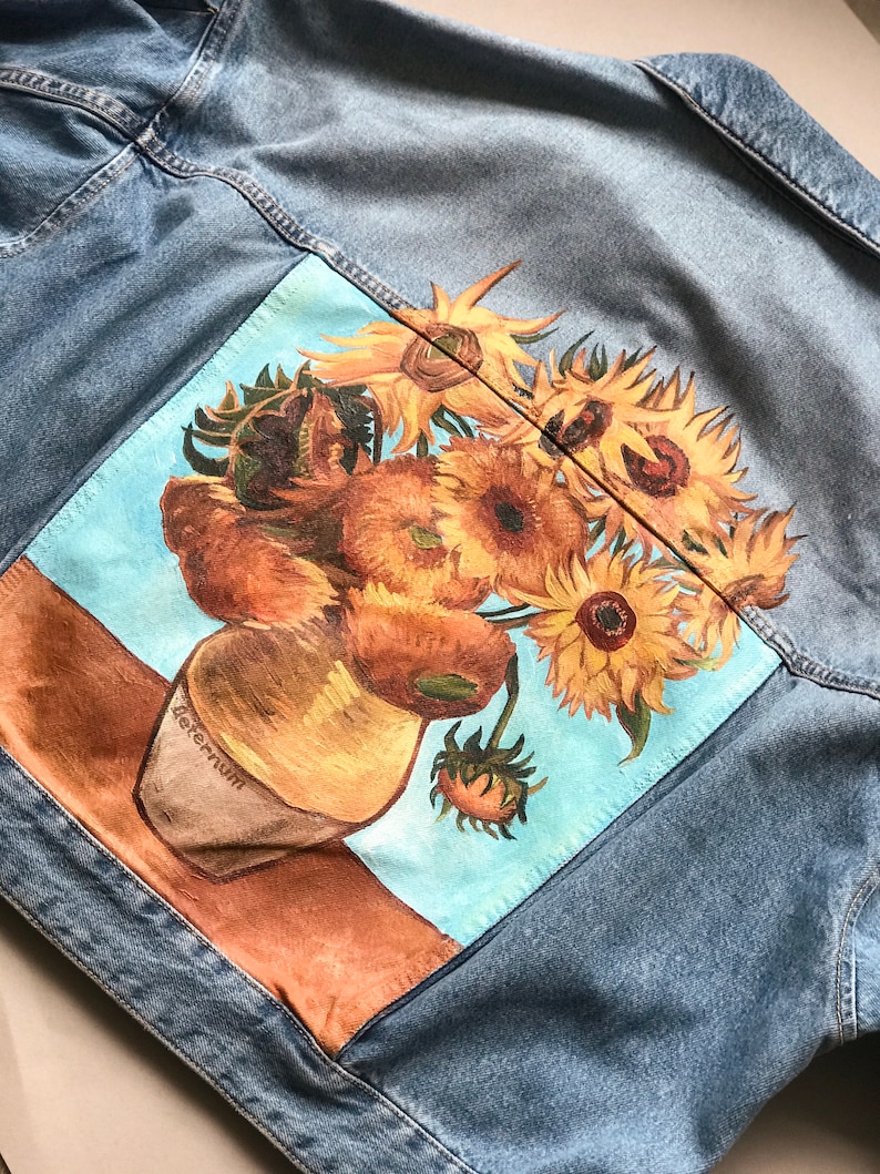 Van Gogh Sunflowers Hand Painted Woman Denim Jacket | Etsy