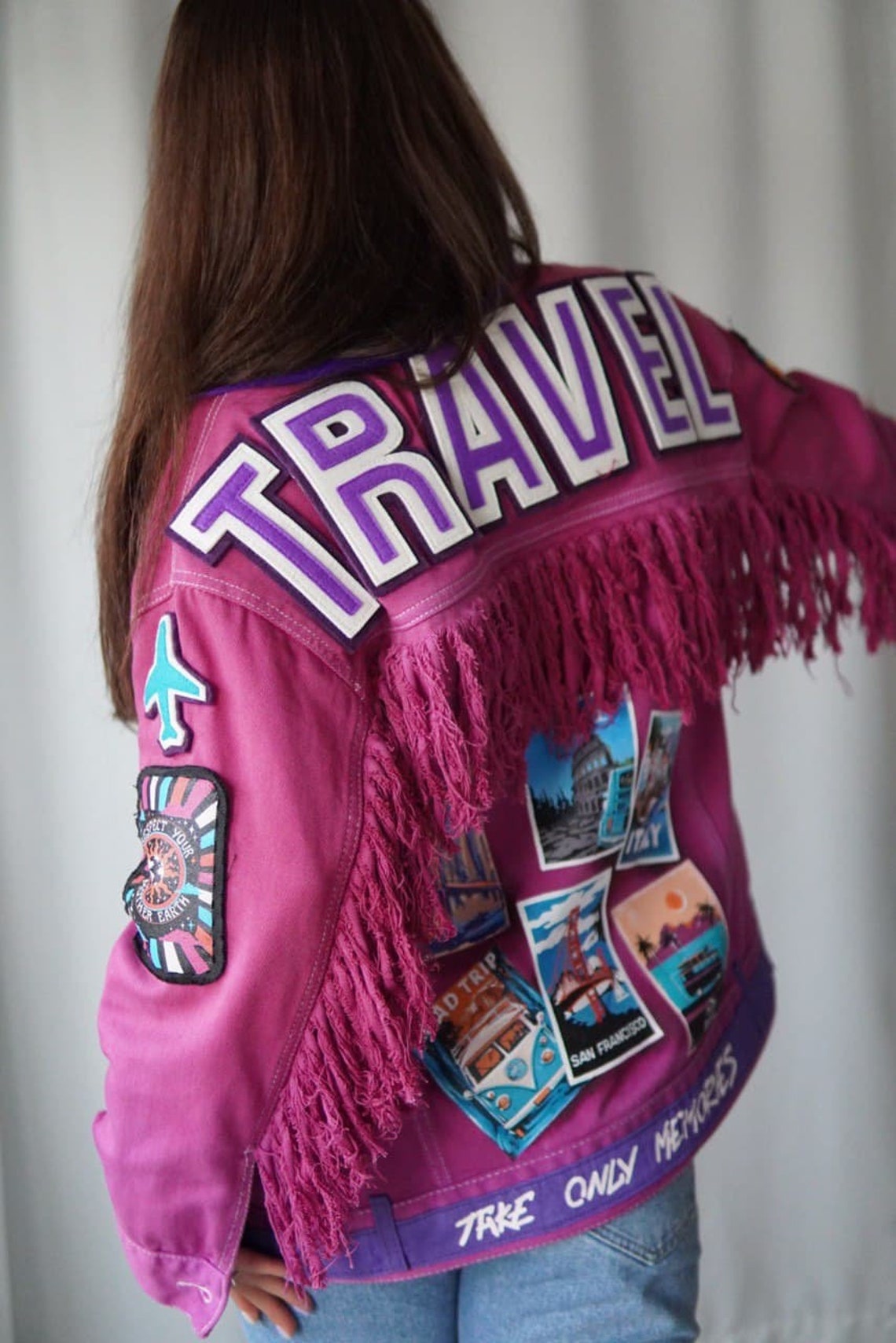 Fringe Jacket Painted Denim Pink Jacket Travel Jacket Women | Etsy