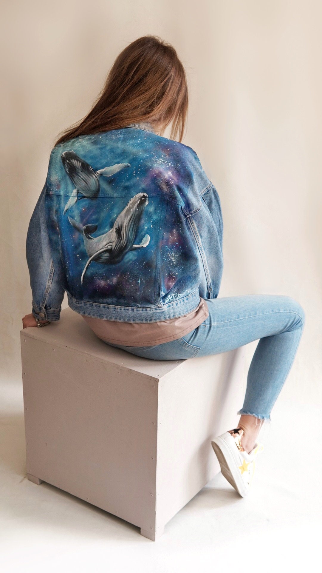 Blue Whales Art Hand-Painted Denim Jacket Painted Jean | Etsy