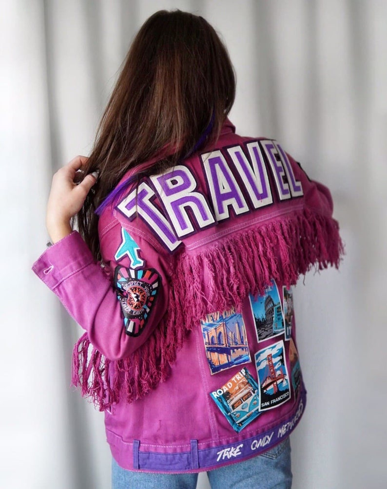 Fringe Jacket Painted Denim Pink Jacket Travel Jacket Women - Etsy