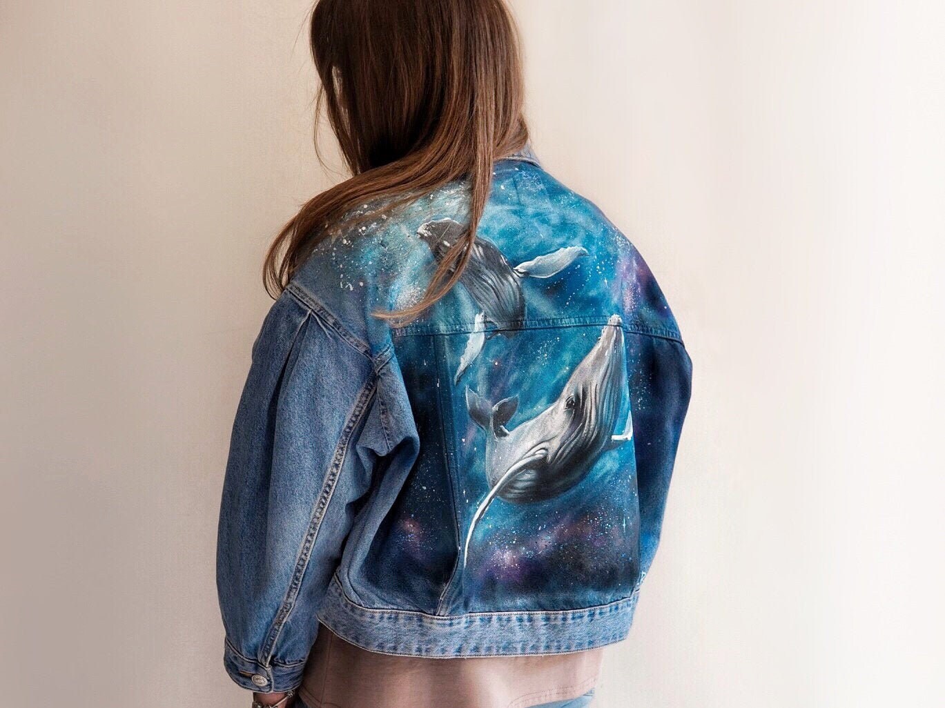 Blue Whales Art Hand-Painted Denim Jacket Painted Jean | Etsy