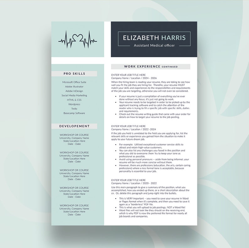 Medical Resume Template for Canva & MS Word, Modern Resume Templates ...