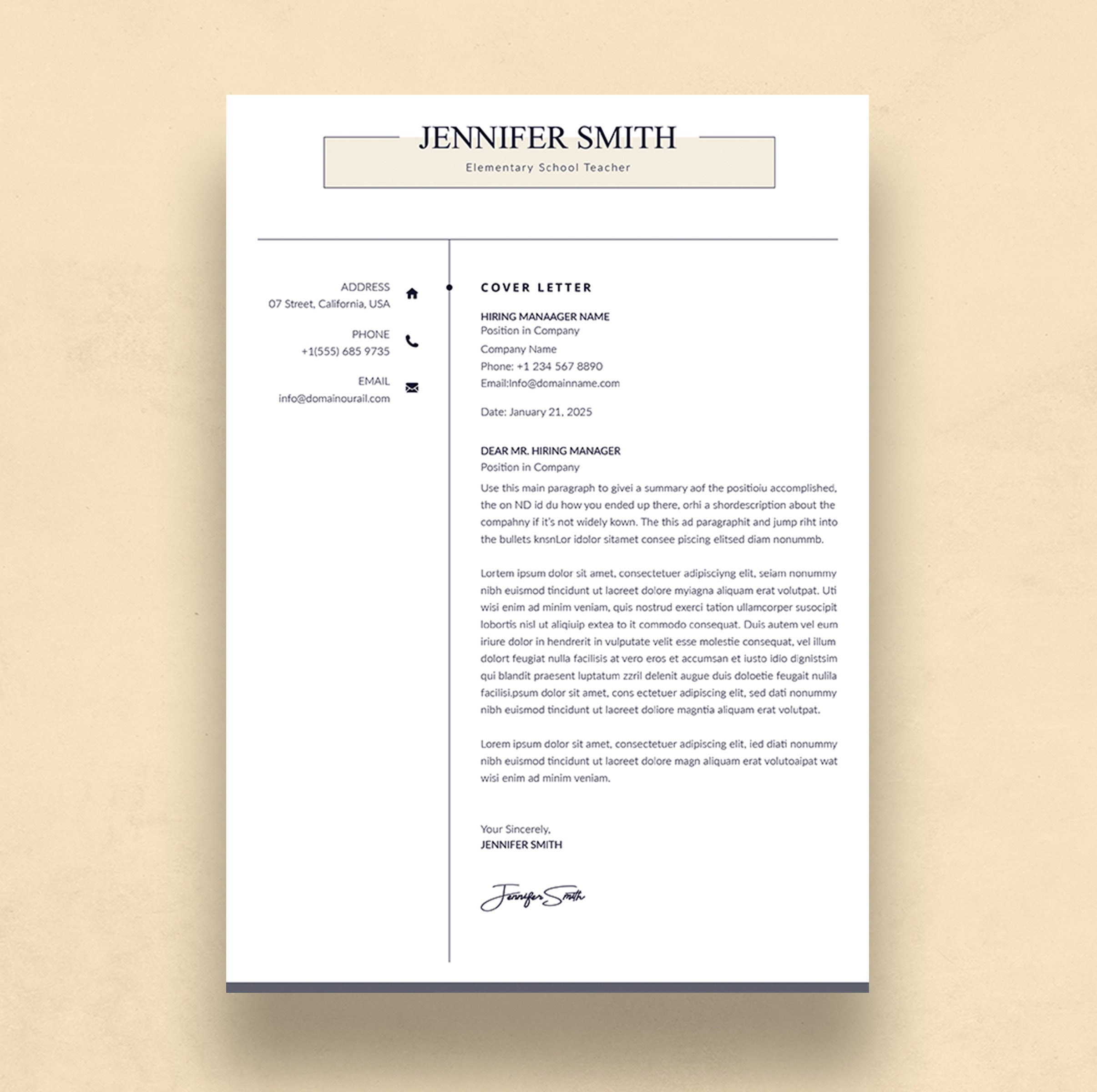 Elementary School Teacher Resume for Canva, CV Template, Cover Letter ...