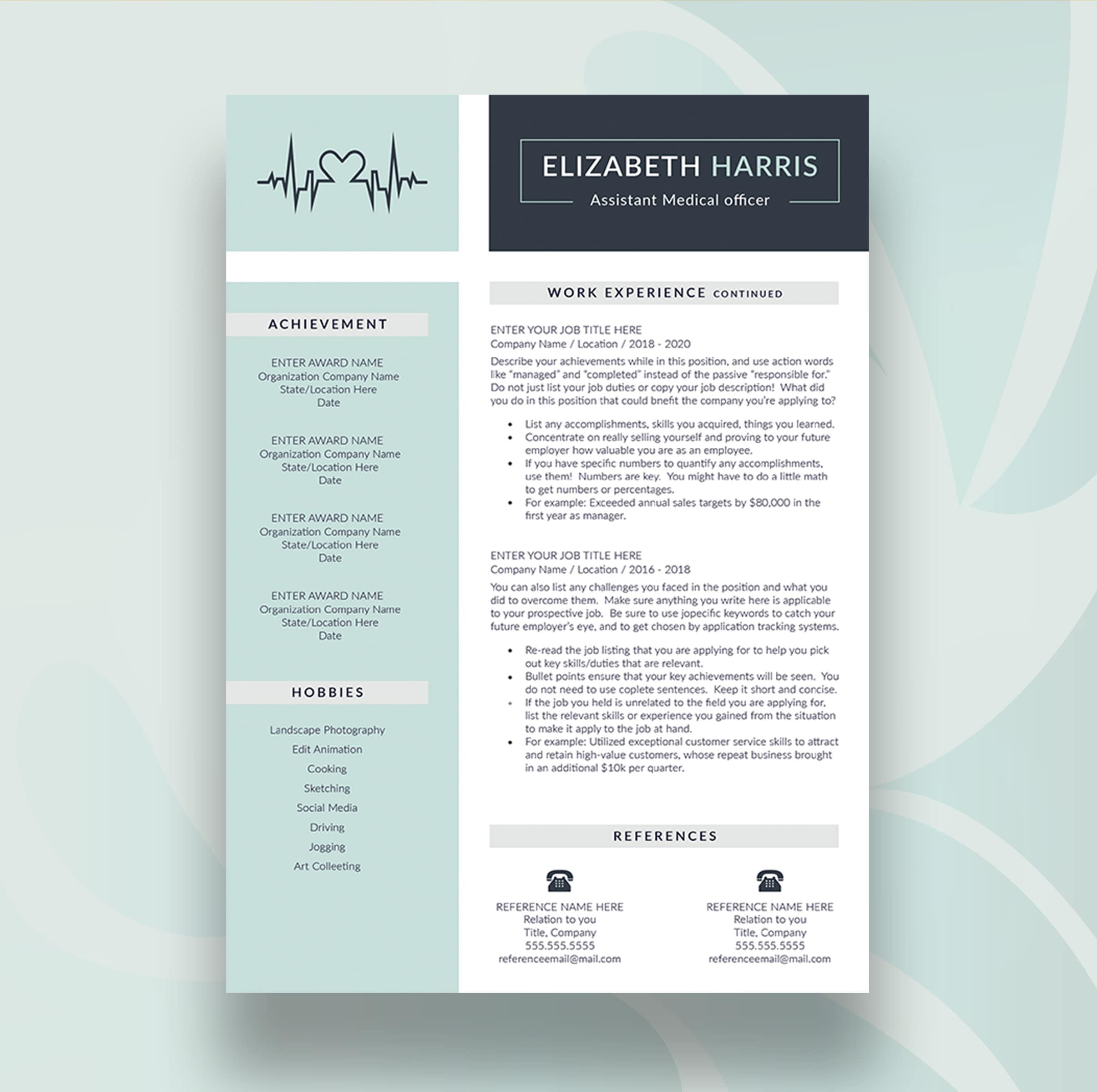 Medical Resume Template for Canva & MS Word, Modern Resume Templates ...