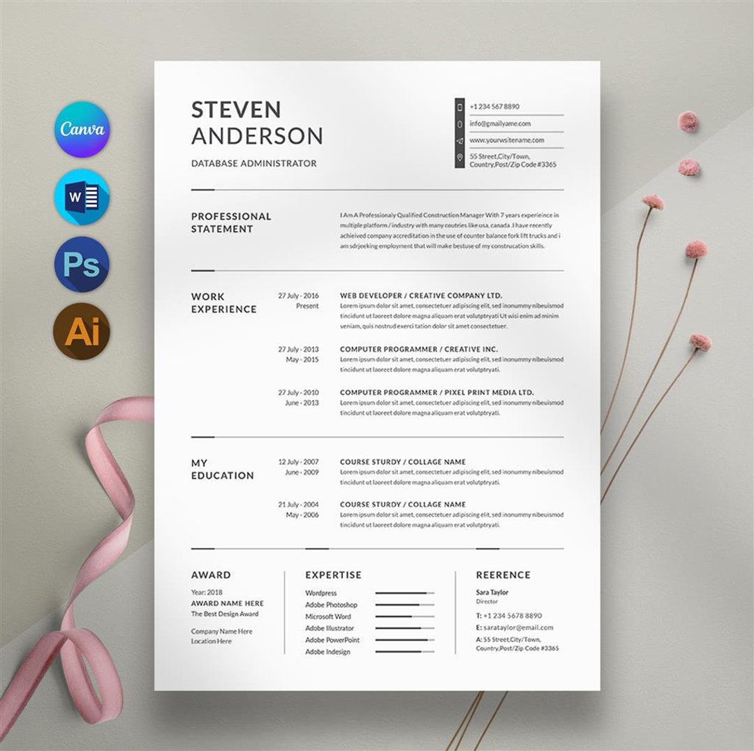 Resume Template, Clean Resume Templates Canva, MS Word, PSD ...