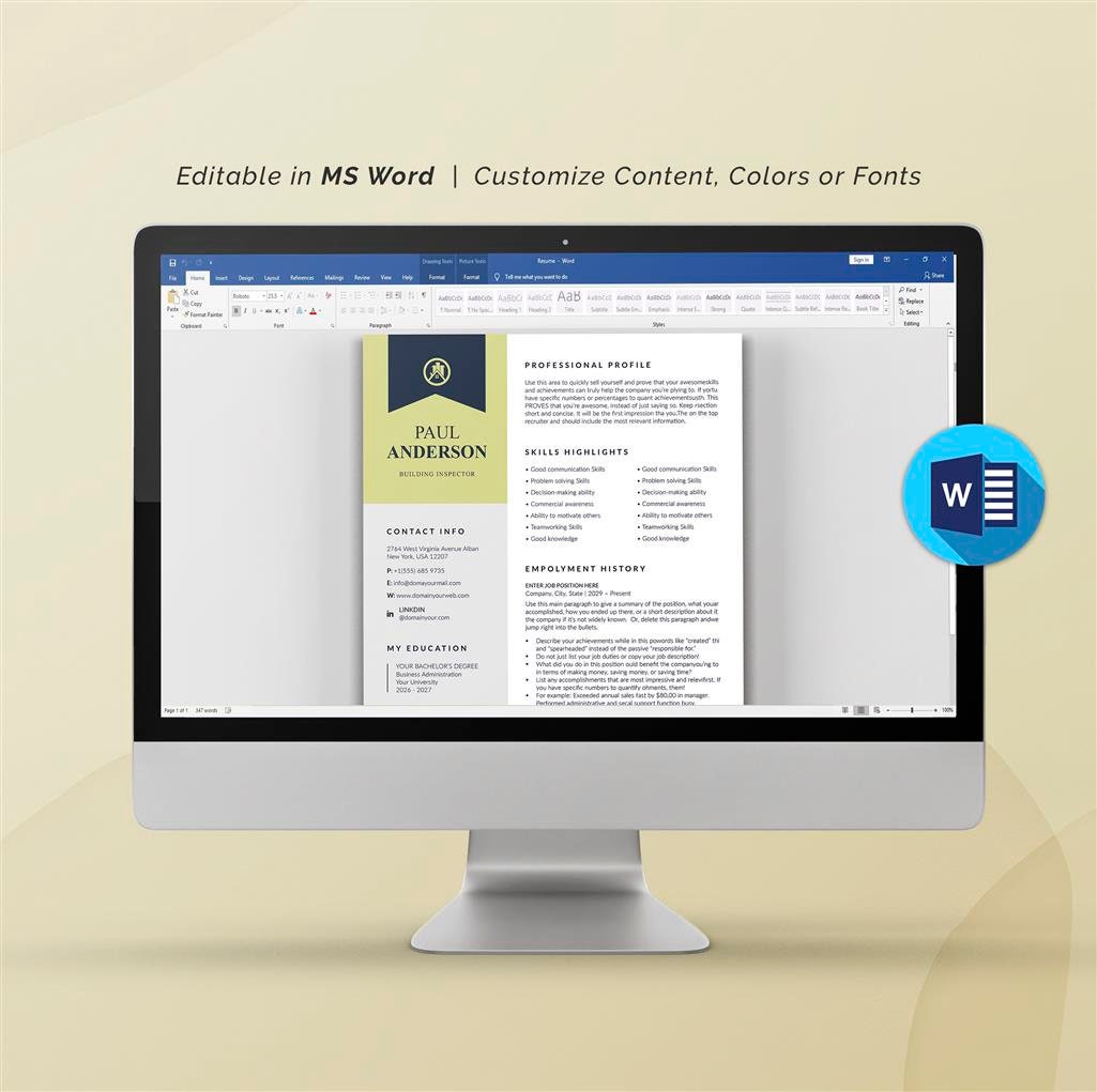 Resume Template for Canva, CV Template, Cover Letter, Minimal Resume ...