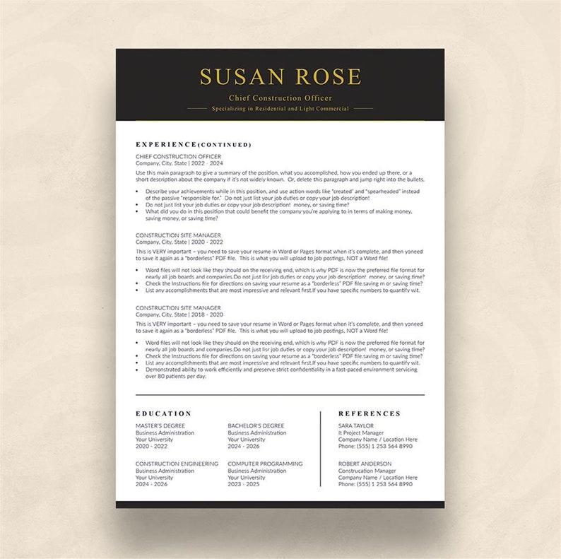 Resume Template for Canva, CV Template, Cover Letter, Minimal Resume ...