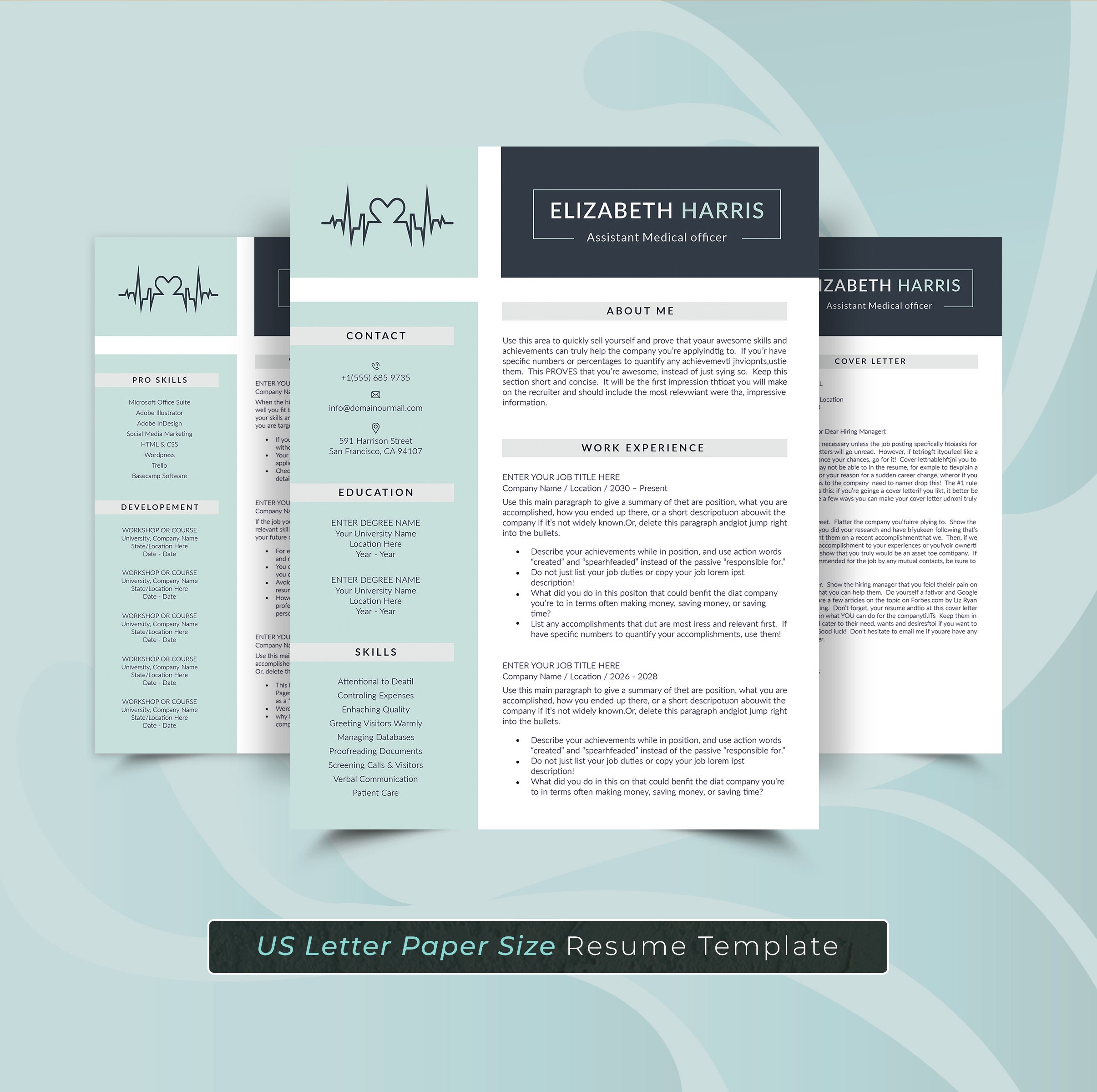 Medical Resume Template for Canva & MS Word, Modern Resume Templates ...