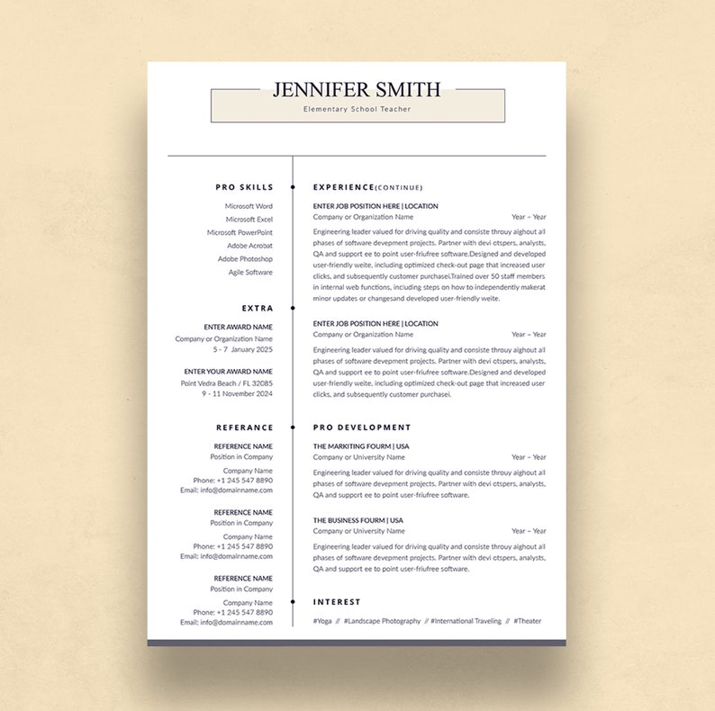 Elementary School Teacher Resume for Canva, CV Template, Cover Letter ...