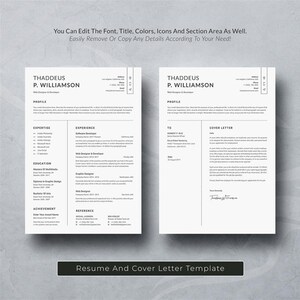 Resume Template, CV Template, Matching Cover Letter, Minimal Resume ...