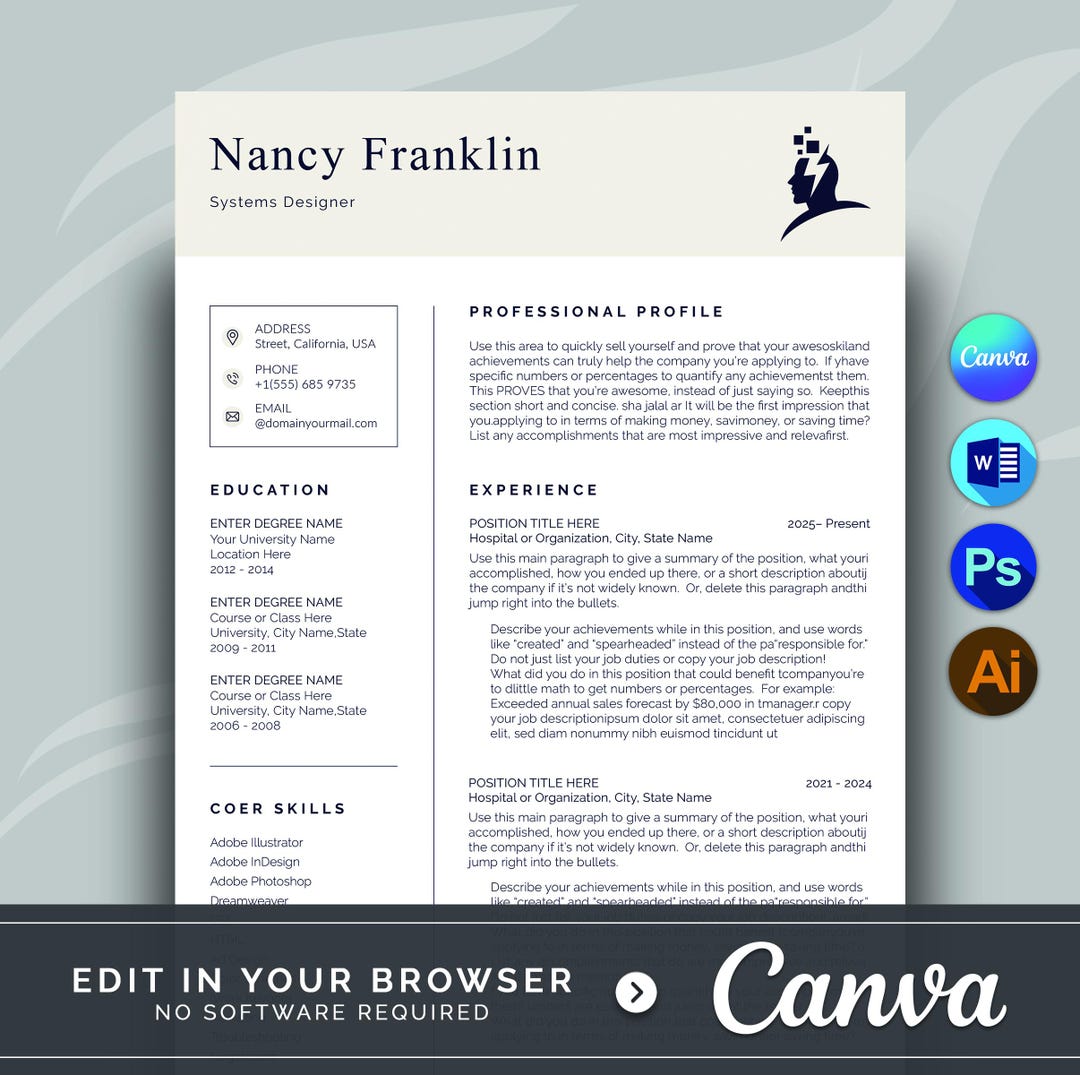 Modern Resume Template | Editable Professional CV Design | Ats-friendly ...