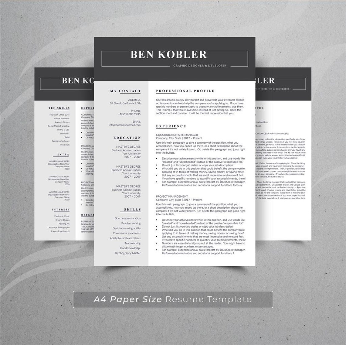 Modern Resume CV Template, , Matching Cover Letter Templates, Editable ...